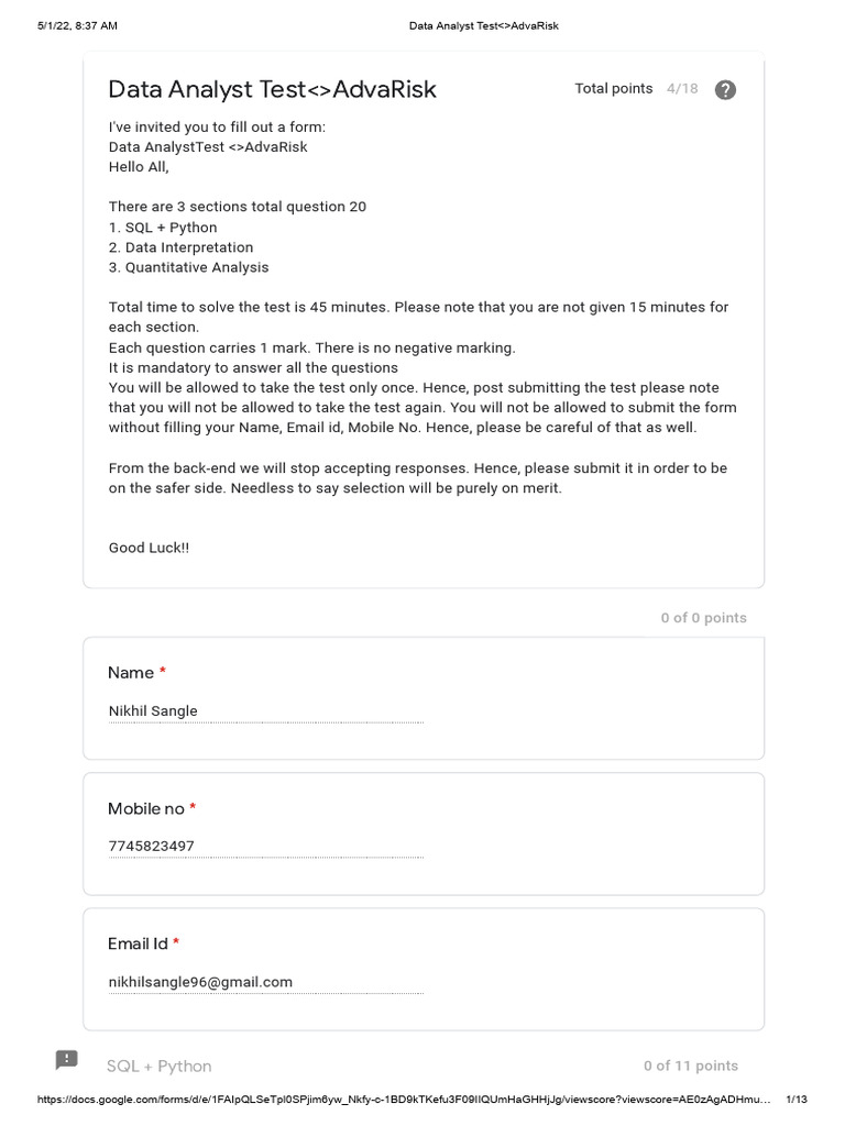 Data Analyst Assessment Test Guide | PDF | Data Analysis | Information ...