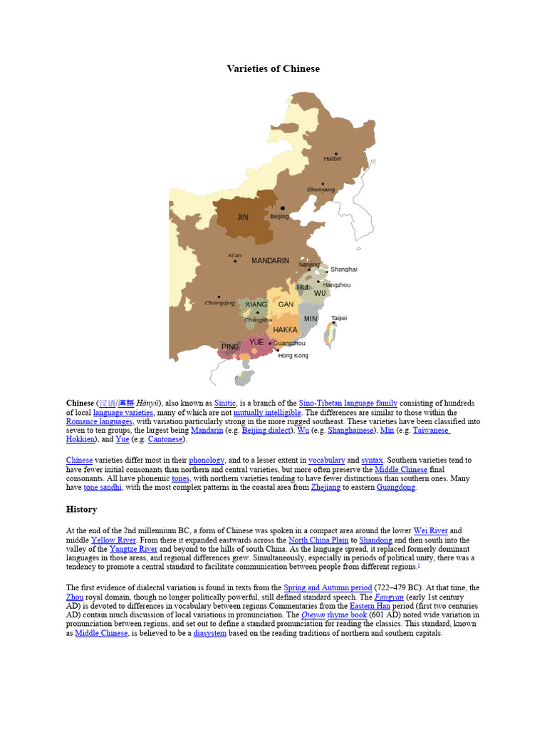 Varieties of Chinese | PDF | Mandarin Chinese | Tone (Linguistics)