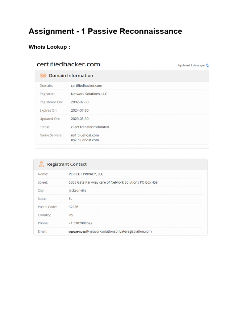 Assignment 1 Passive Reconnaissance Pdf Domain Name Registrar Domain Name