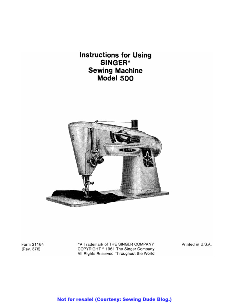 Singer 500 Sewing Machine Instruction Manual | PDF