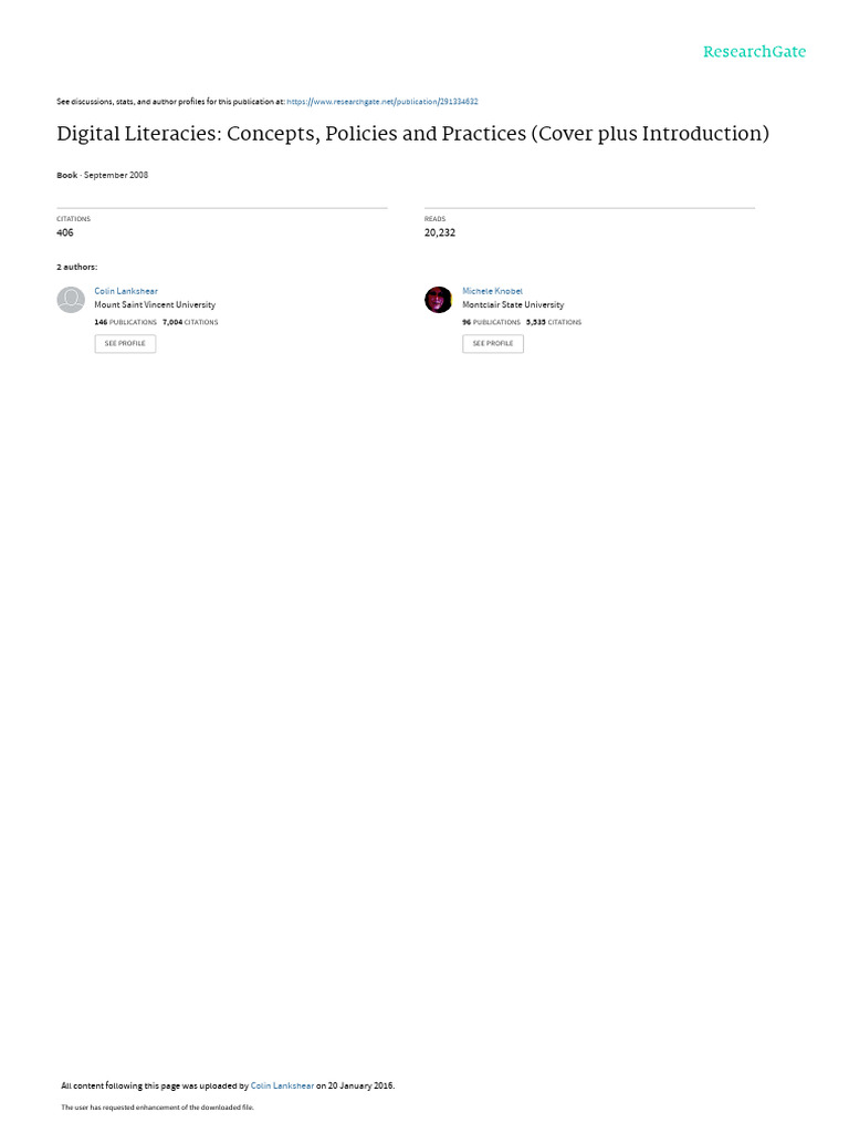 Digital Literacies: Concepts and Policies | PDF | Literacy | Blog