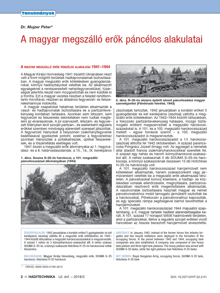 Mujzer Péter - A magyar megszálló erők páncélos alakulatai | PDF