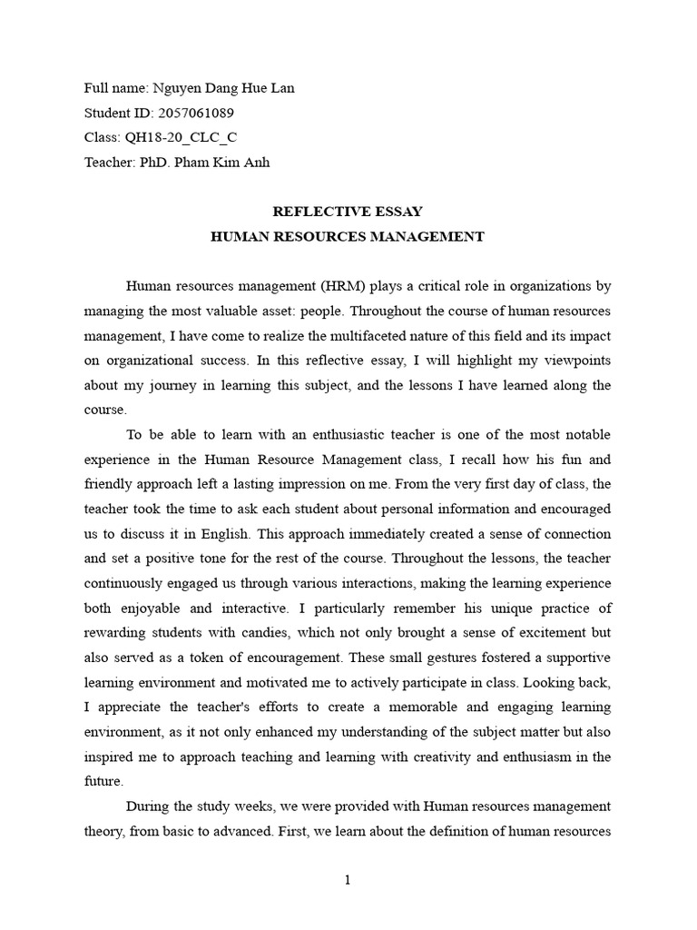 Reflective Essay HRM | Download Free PDF | Learning | Human Resource Management