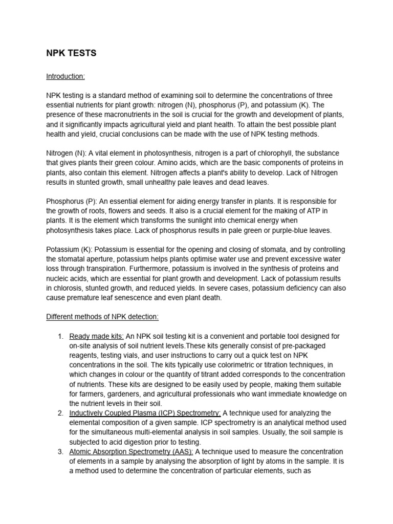 NPK Soil Testing Methods Explained | PDF | Mars | Plant Nutrition