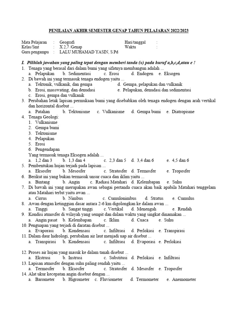Soal Pas Geo X 2, 7 22-23 | PDF