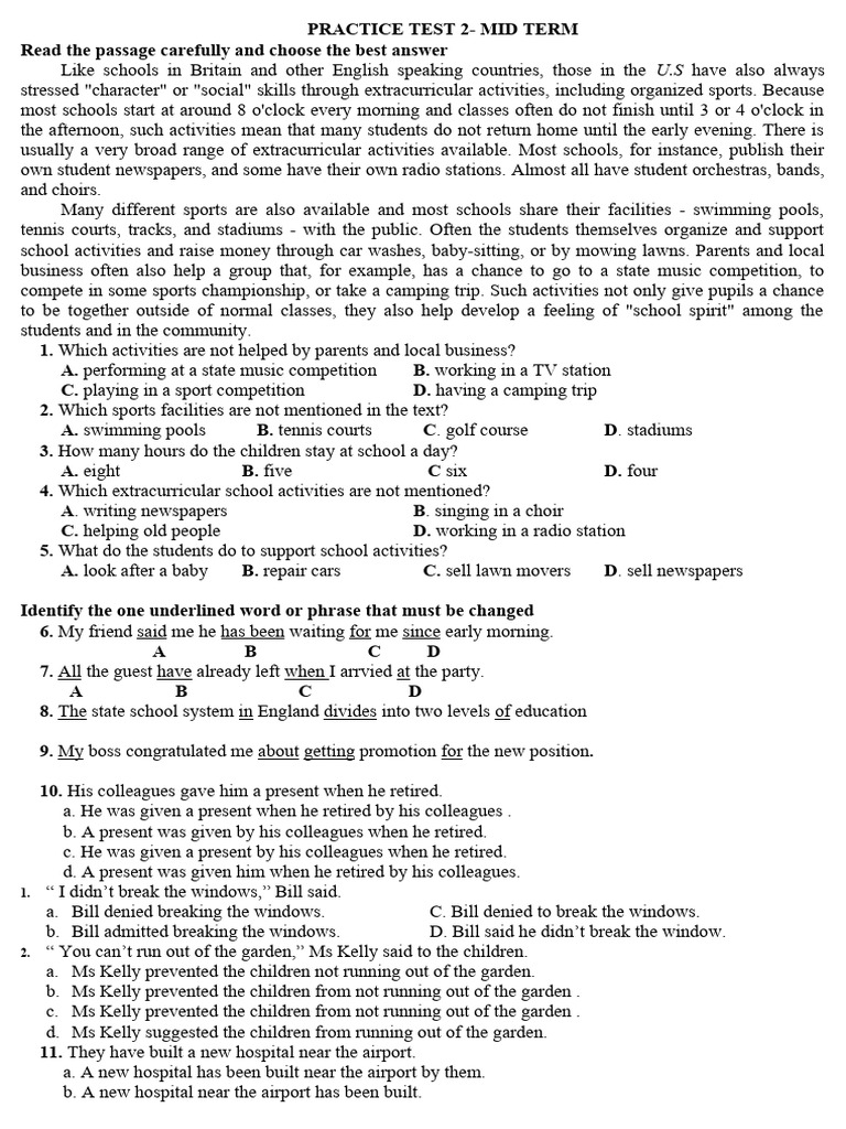 Practice Test 2 Mid Term 1 | PDF | Marriage