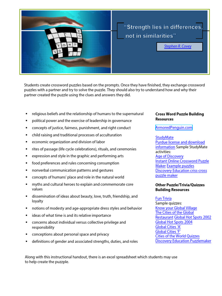 Crossword Puzzle Instructions | PDF | Crossword | Rituals