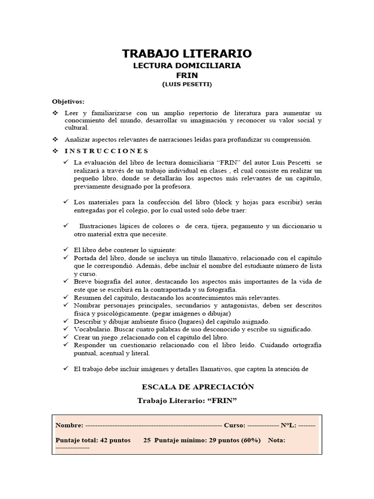 Instrucciones y Pauta Del Libro Frin | PDF | Ficción general