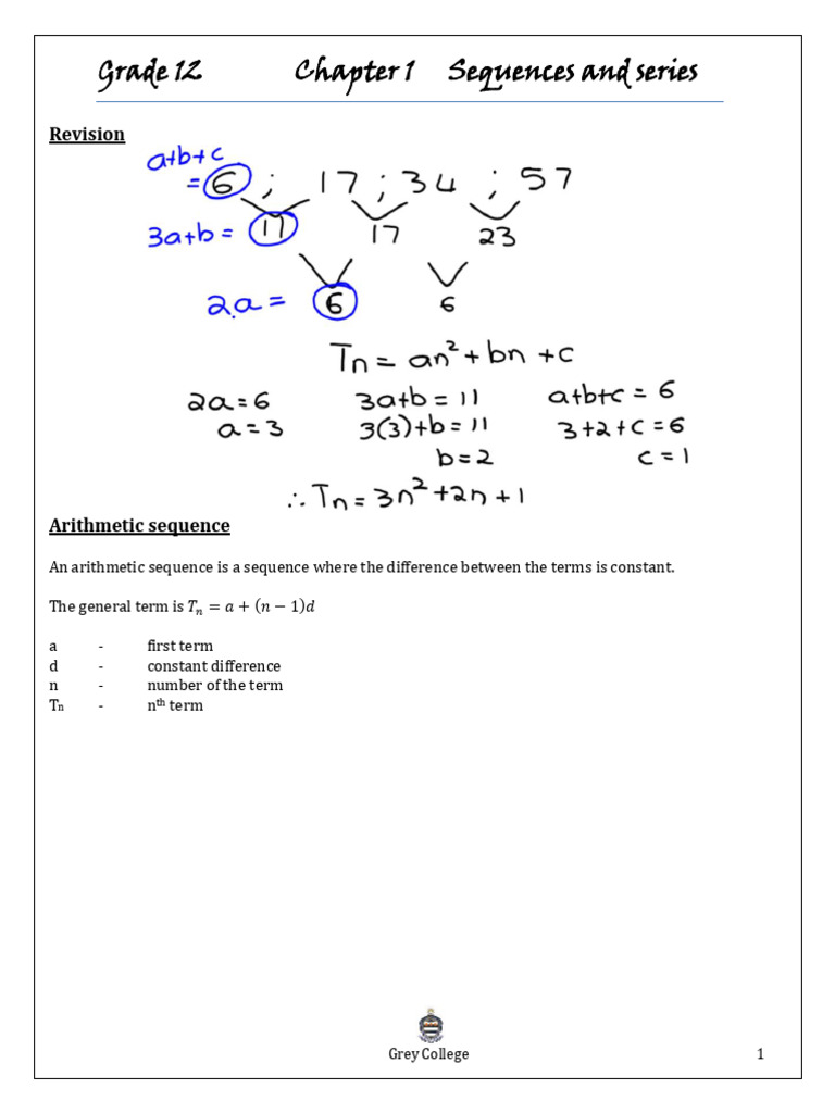 Grade12-Ch1-Sequence-Series-revision-Day-29 | PDF | Arithmetic | Mathematical Objects