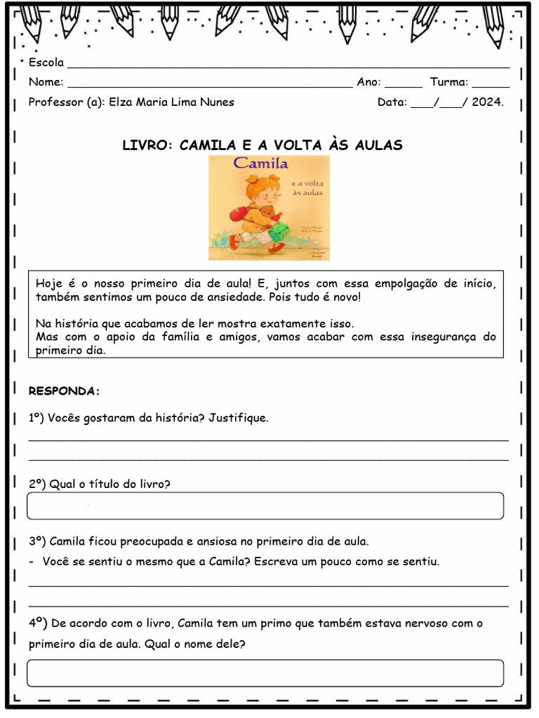 Atividade Do Livro - Camila e A Volta Às Aulas | PDF