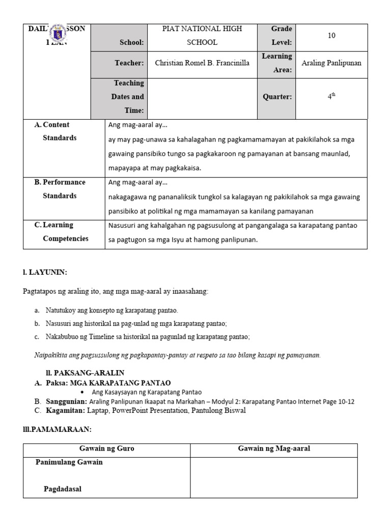 Daily Lesson Plan Q4 Day 3 | PDF
