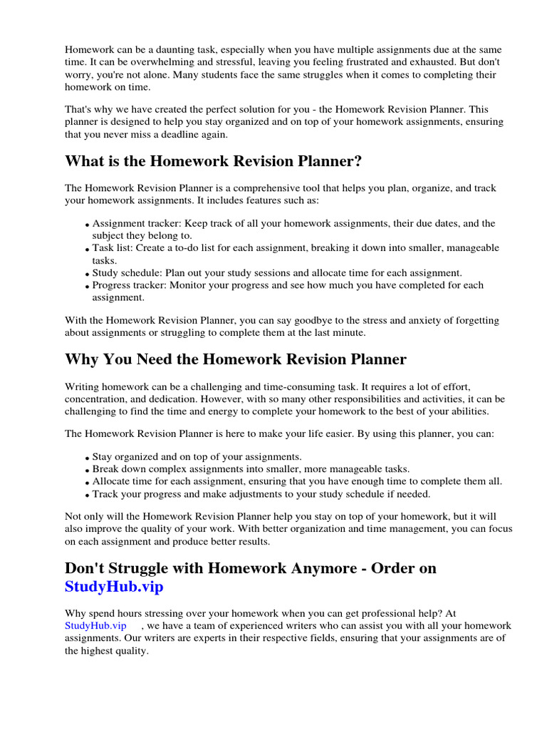 Homework Revision Planner | PDF | Homework | Facebook