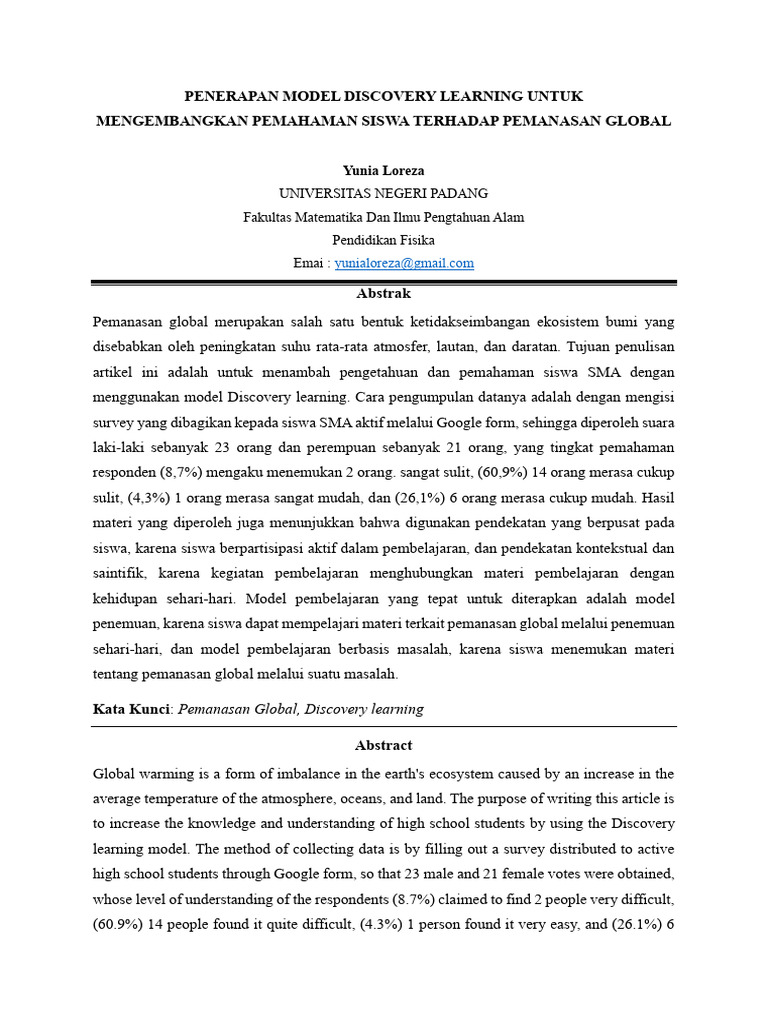 Artikel Model Pembelajaran Discovery Learning Pada Pemanasan Global | PDF
