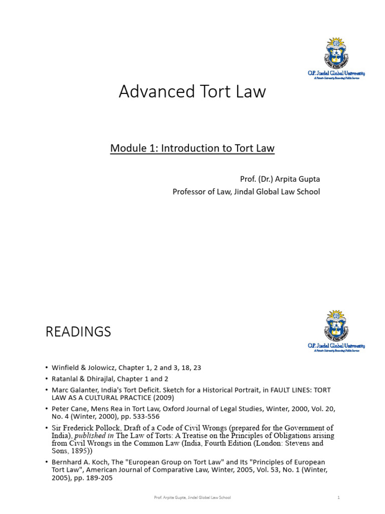 Introduction to Advanced Tort Law | PDF | Tort | Damages