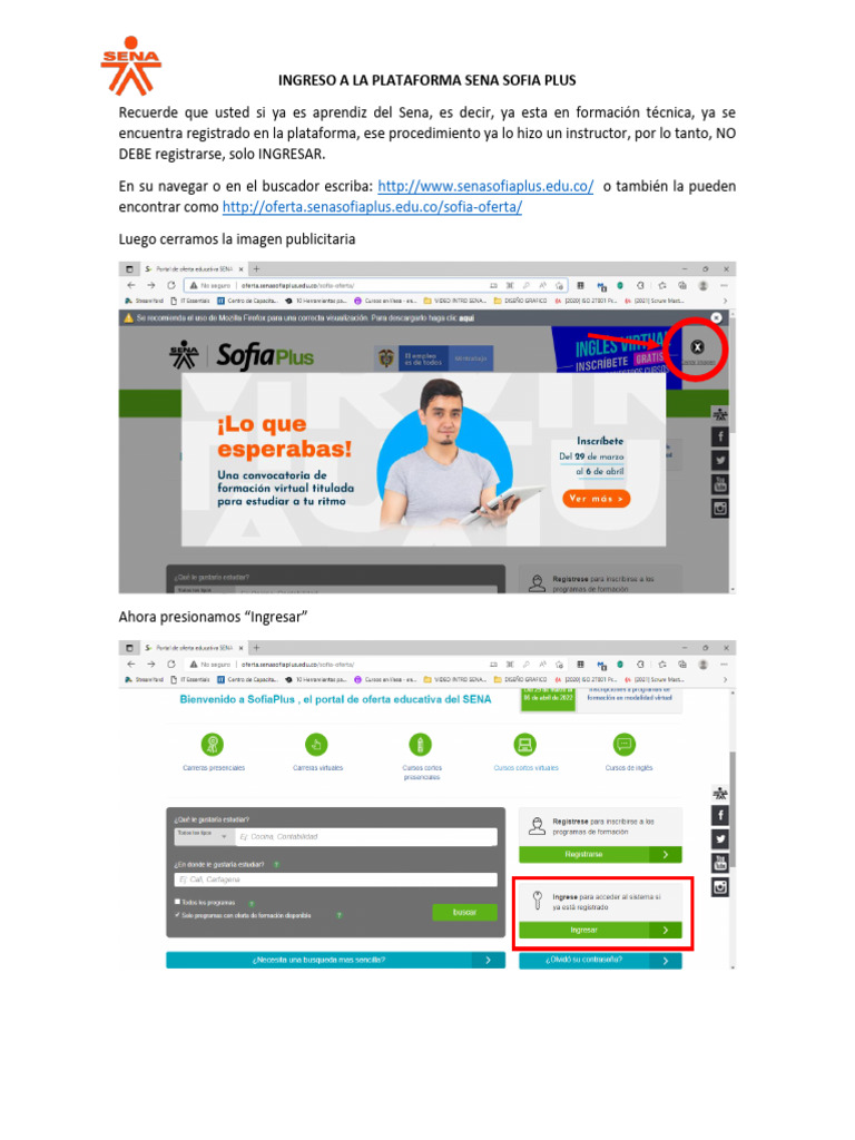 1.___ingreso a La Plataforma Sena Sofia Plus (1) | PDF | Contraseña | Documento de identidad