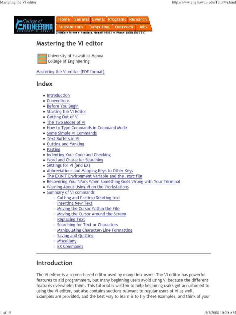 Mastering The Vi Editor Pdf Computer File Operating System Technology 