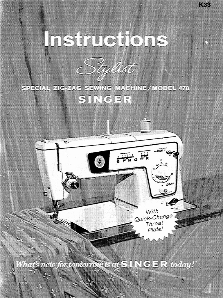 Singer 478 Sewing Machine Instruction Manual | PDF