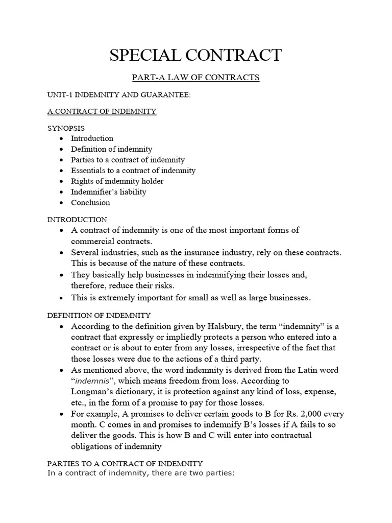 Law of Special Contract | Download Free PDF | Guarantee | Indemnity