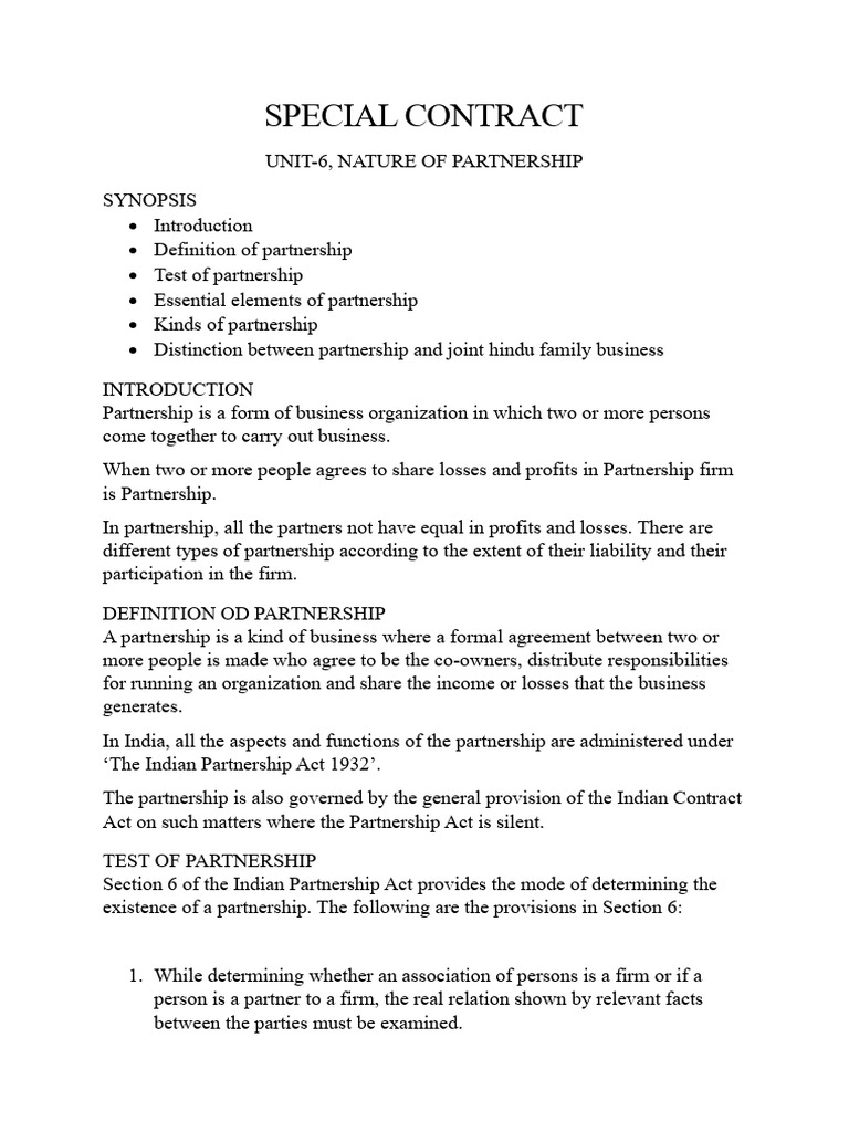 unit 6 special contract | PDF | Partnership | Civil Law (Legal System)
