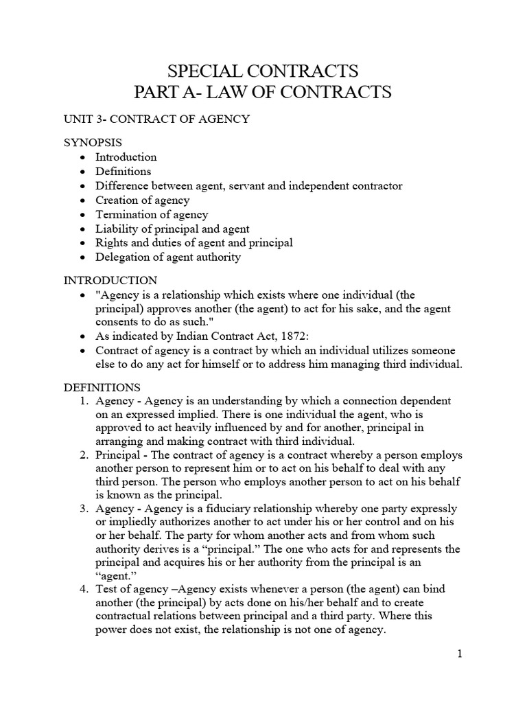 Unit 3 Special Contract | PDF | Law Of Agency | Legal Liability