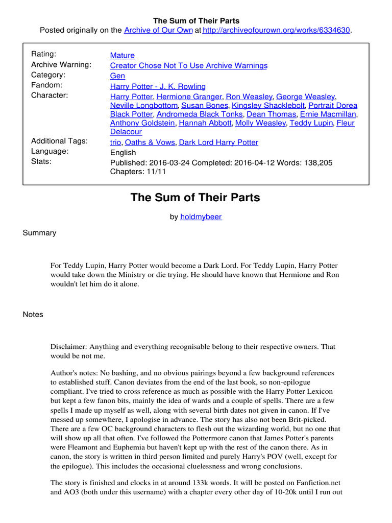 The Sum of Their Parts | PDF | Harry Potter | Literary Characters