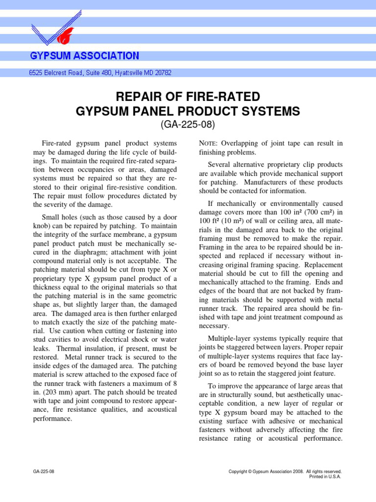 Repair of Fire-Rated Gypsum Panel Product Systems: Printed in U.S.A | Download Free PDF ...