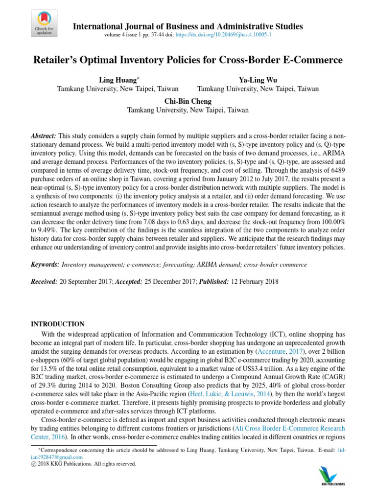 A (S, S) (S, Q) Retailer's Optimal Inventory Policies For Cross-Border ...