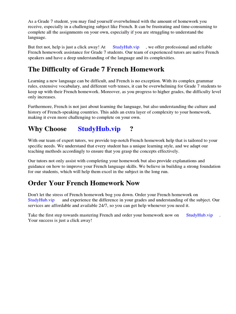 Grade 7 French Homework | PDF | Worksheet | Homework