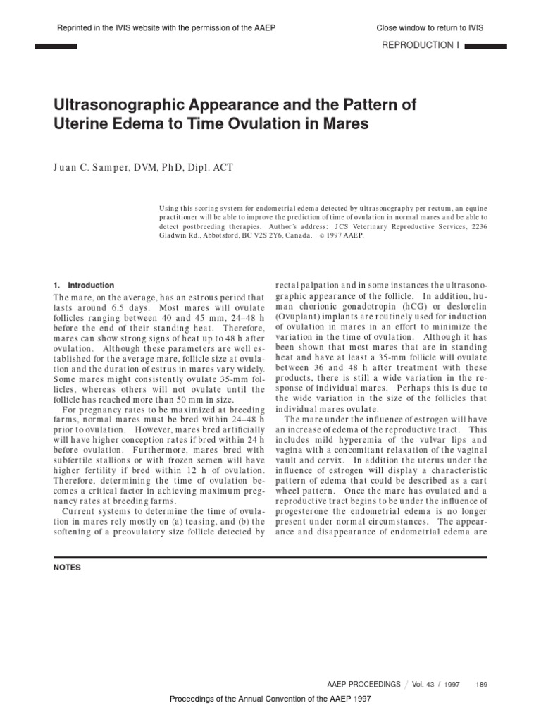 Uterine Edema and Ovulation Timing in Mares | PDF | Reproductive System ...