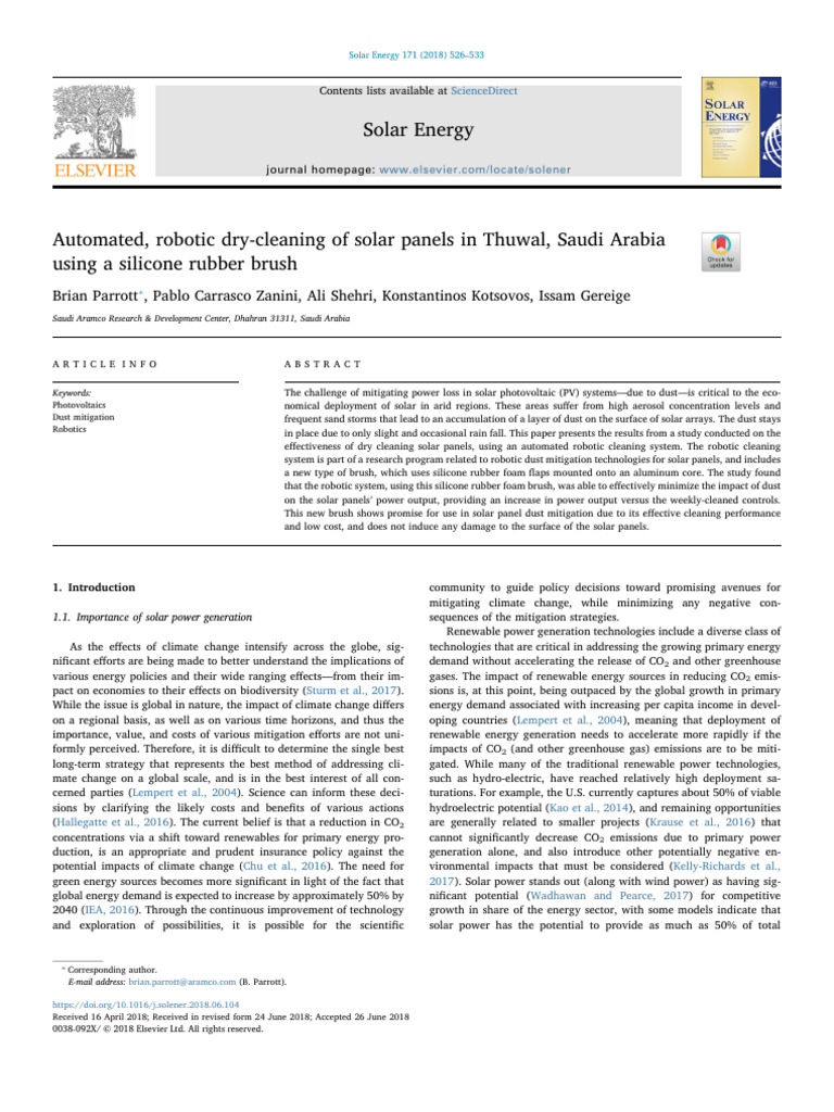 Automated, Robotic Dry-Cleaning of Solar Panels in Thuwal, Saudi Arabia ...