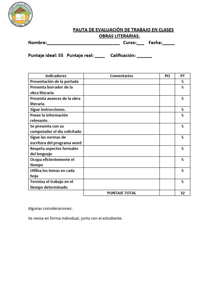 Pauta para Evaluar Trabajo en Clase | PDF | Informática