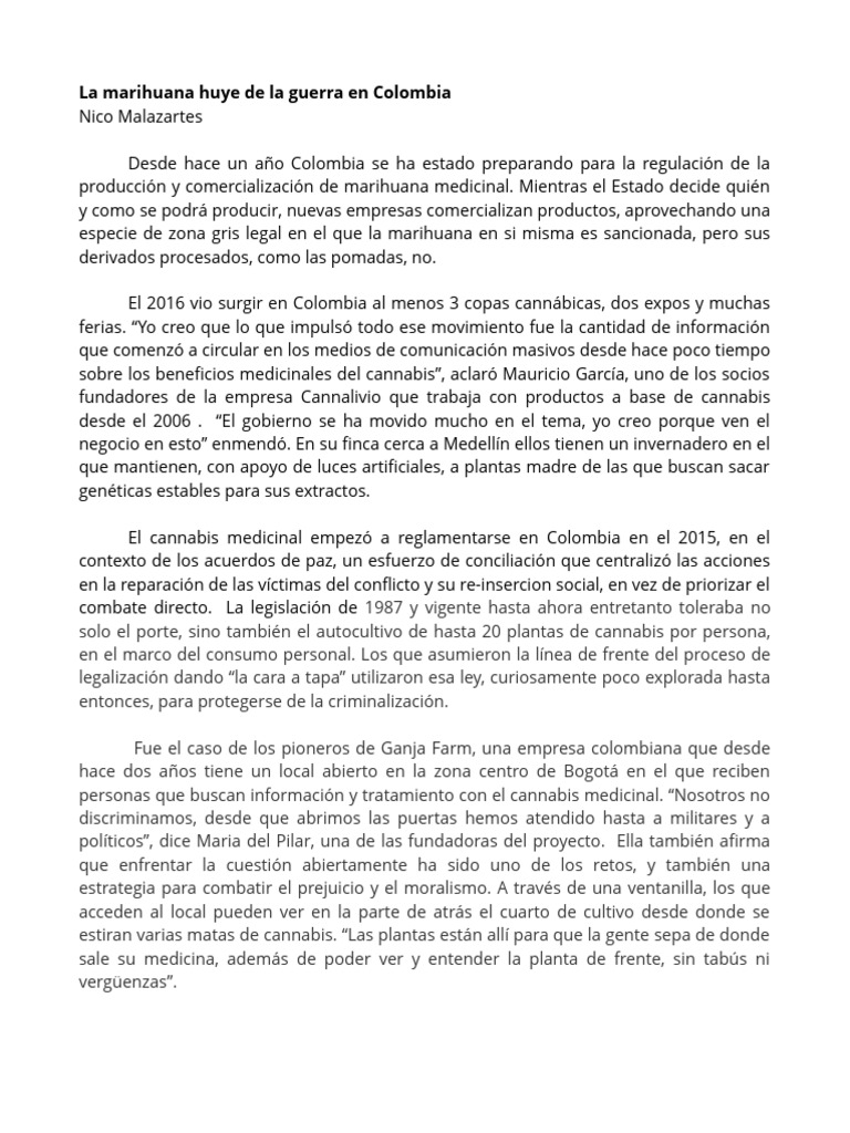 La Marihuana Huye De La Guerra En Colombia Pdf Cannabis Droga