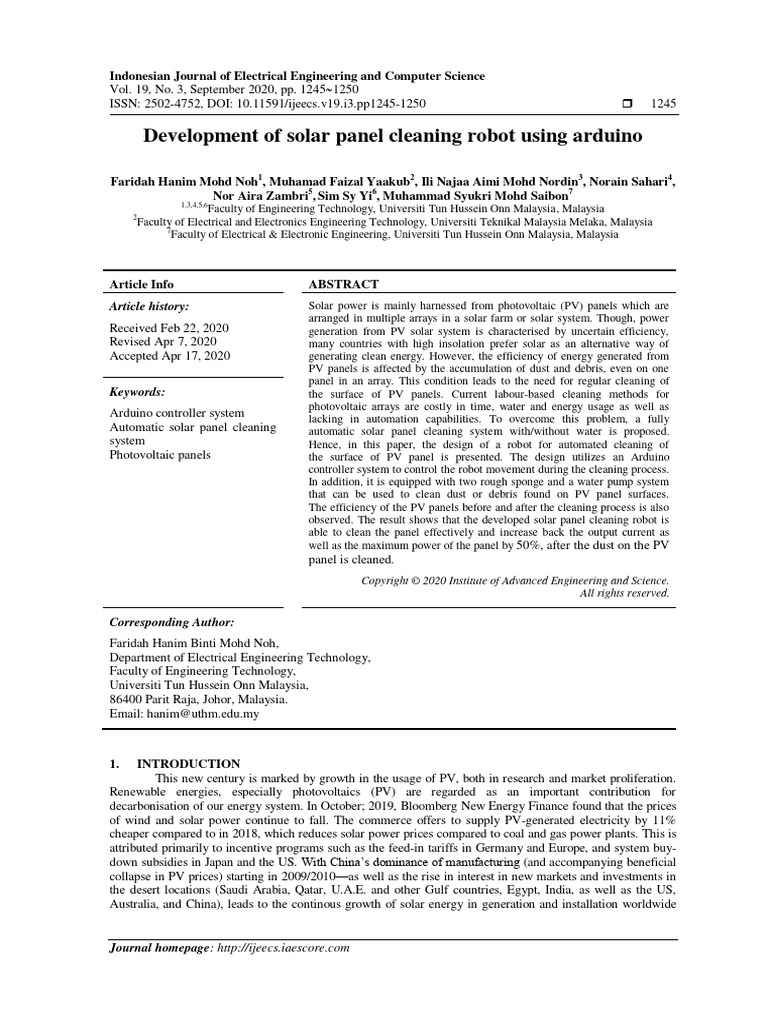 Development of Solar Panel Cleaning Robot Using Arduino | PDF ...