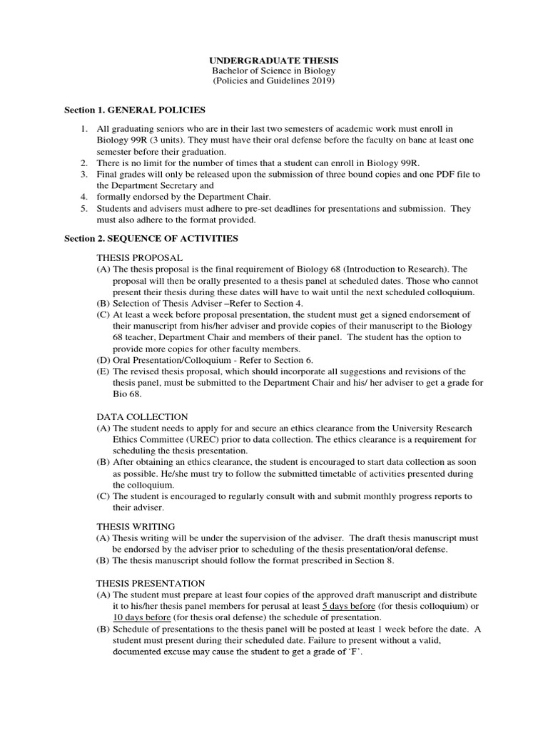Biology Undergraduate Thesis Guidelines | PDF | Thesis | Citation