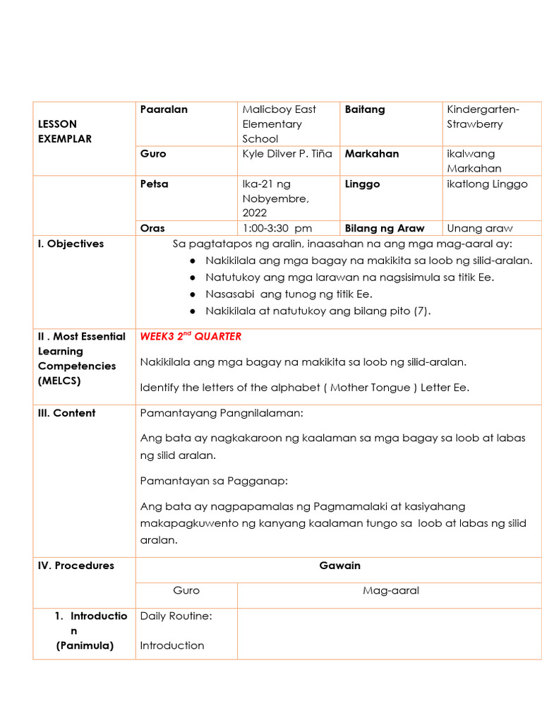 kindergarten-Lesson-Exemplar Example | PDF