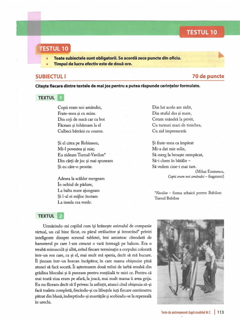 Test 10 Paralela 45 2024-Text Liric Scriere Imaginativă | PDF
