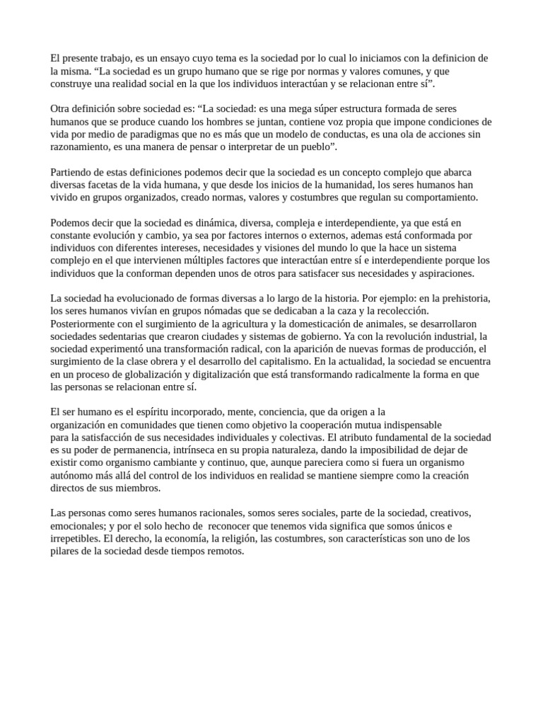 Definición y Evolución de la Sociedad | PDF | Sociedad | Educación en ...