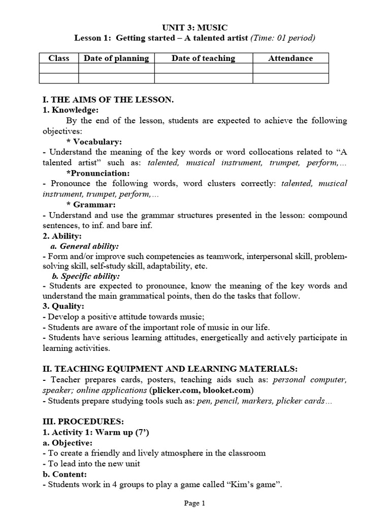 Unit 3: Music - Getting Started | PDF | Reading Comprehension | Question