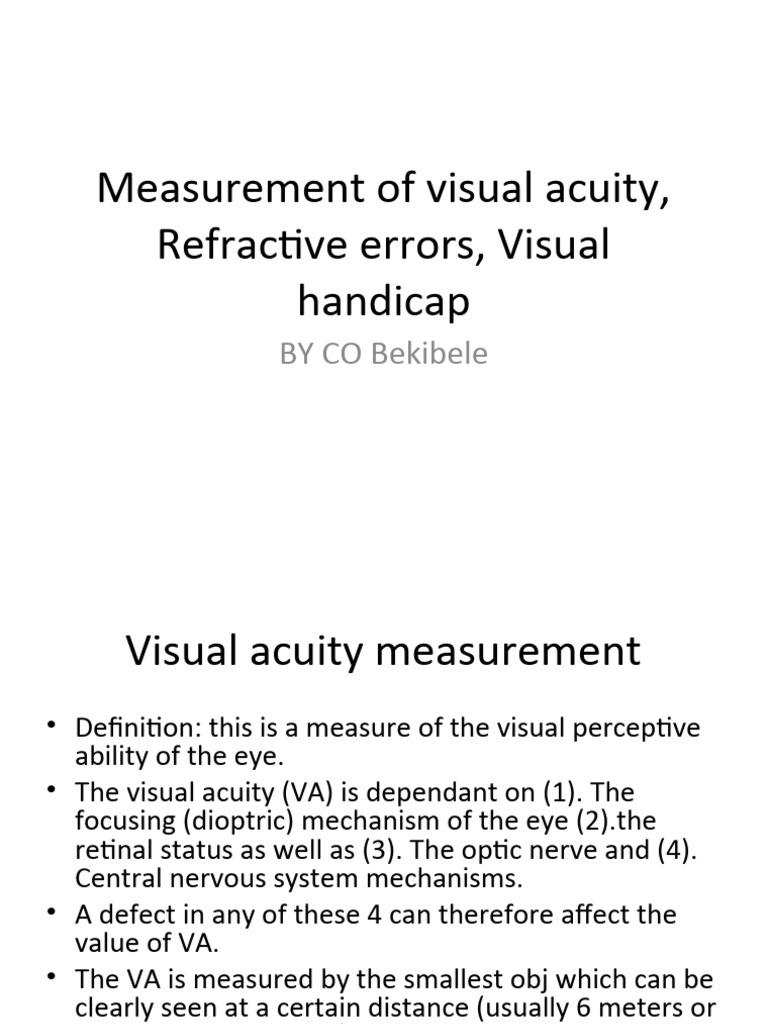 Measurement of VA, Refr Errors, Visual Handicap | PDF | Visual Acuity | Eye
