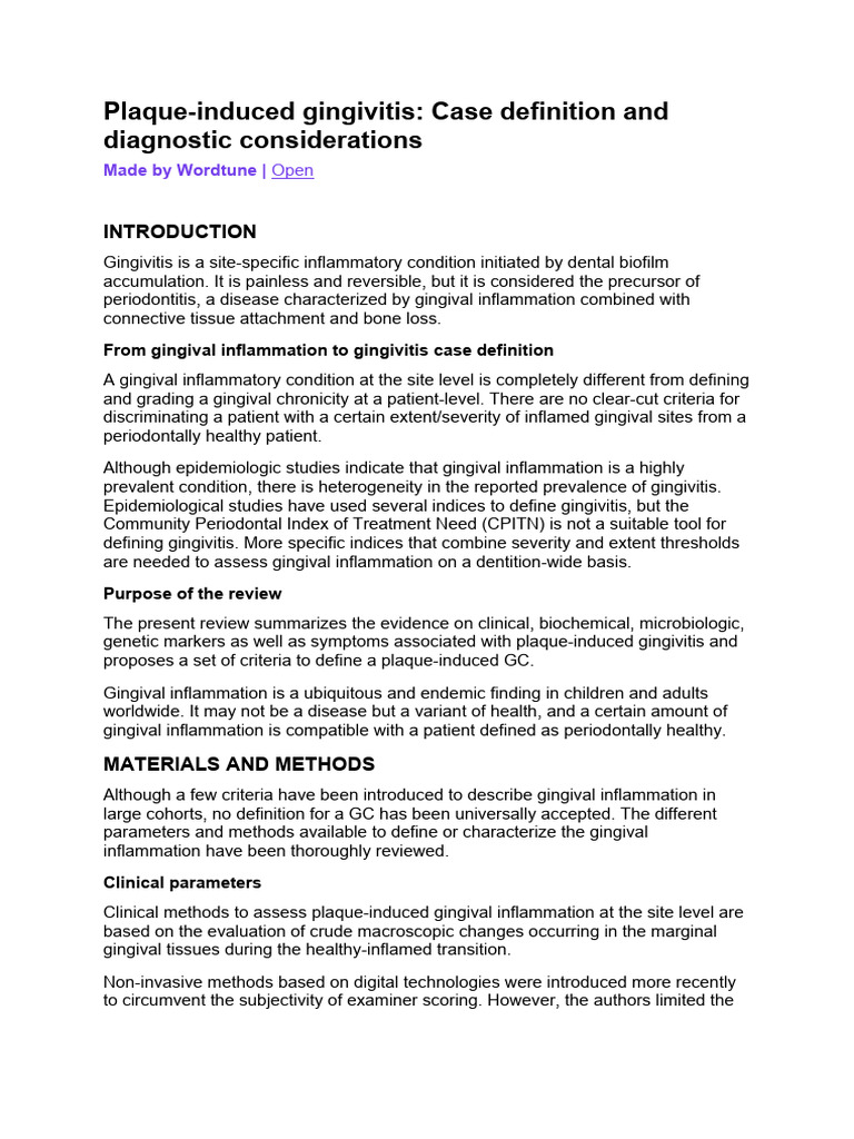 Plaque Induced Gingivitis - Case Definition | PDF | Periodontology ... Plaque Induced Gingivitis - Case Definition | PDF | Periodontology ...