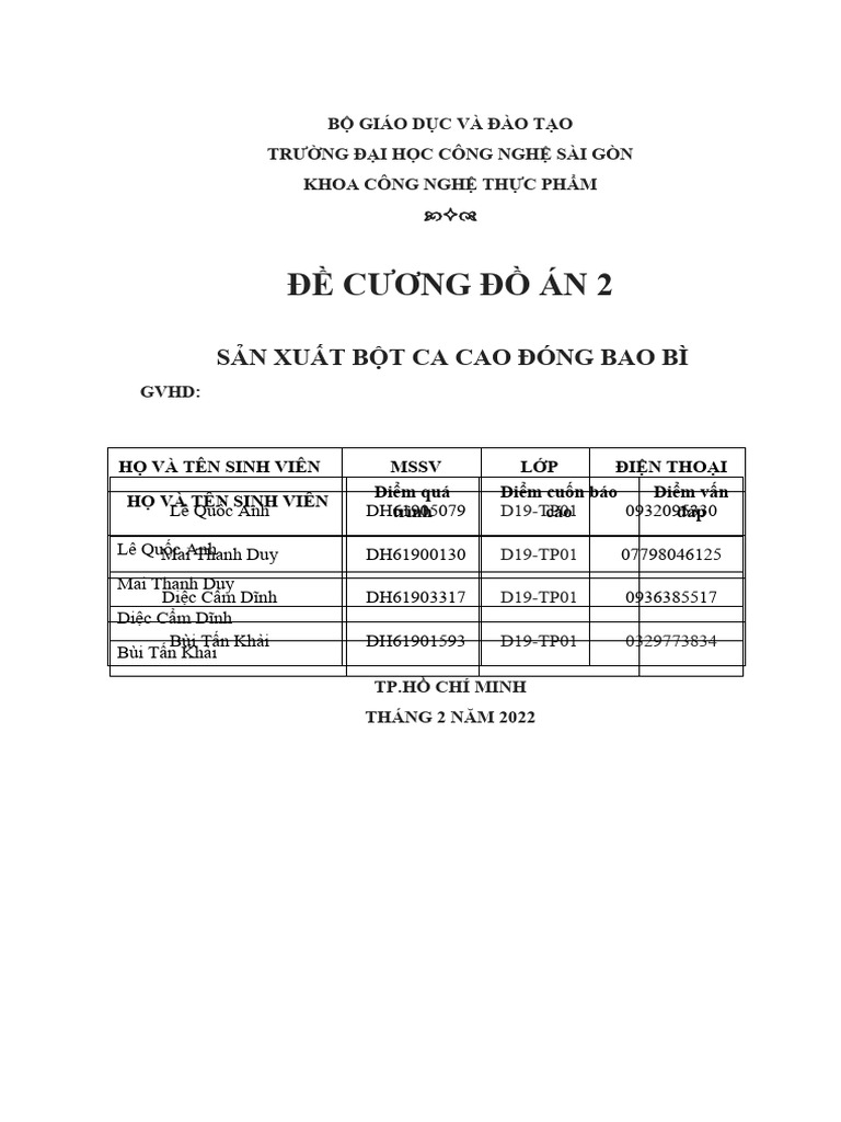 De Cuong Do An 2 | PDF