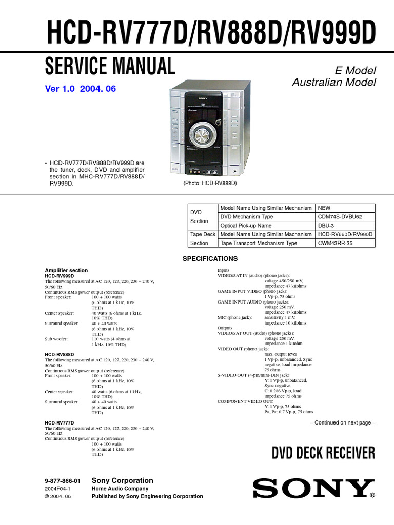 Sony Hcd-rv777d Rv888d Rv999d Ver-1.0 SM | PDF | Soldering | Antenna ...