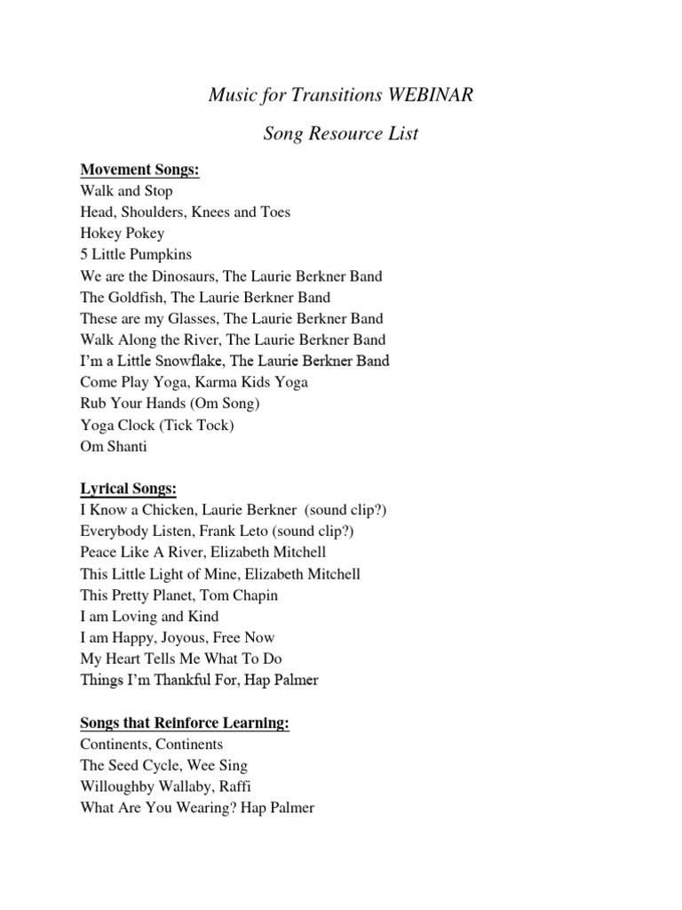 Music for Classroom Transitions | PDF | Poetry