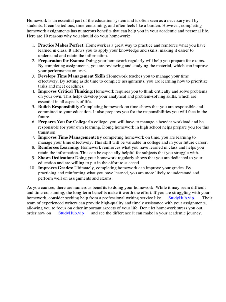 10 Reasons Why i Should Do My Homework | PDF | Homework | Teachers