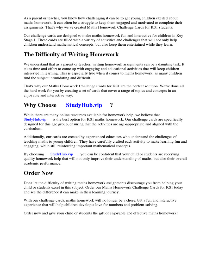 Maths Homework Challenge Cards Ks1 Pdf Homework Mathematics