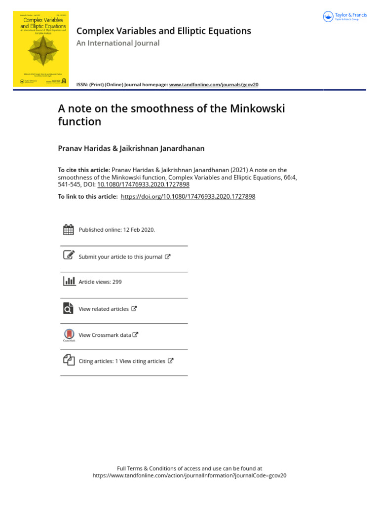 Smoothness Of The Minkowski Function Pdf Holomorphic Function
