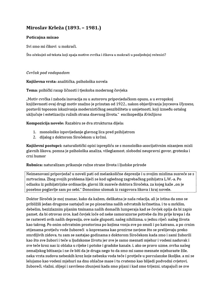 Miroslav Krleža - Cvrčakdocx | PDF