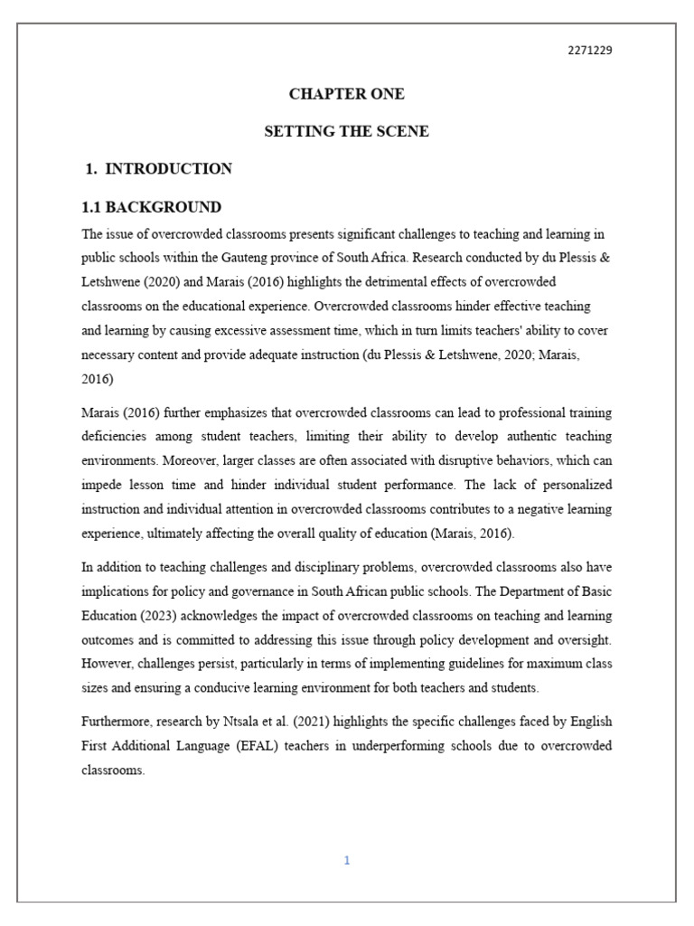 Chapter One Setting The Scene 1.1 Background | PDF | Social Exclusion | Teachers