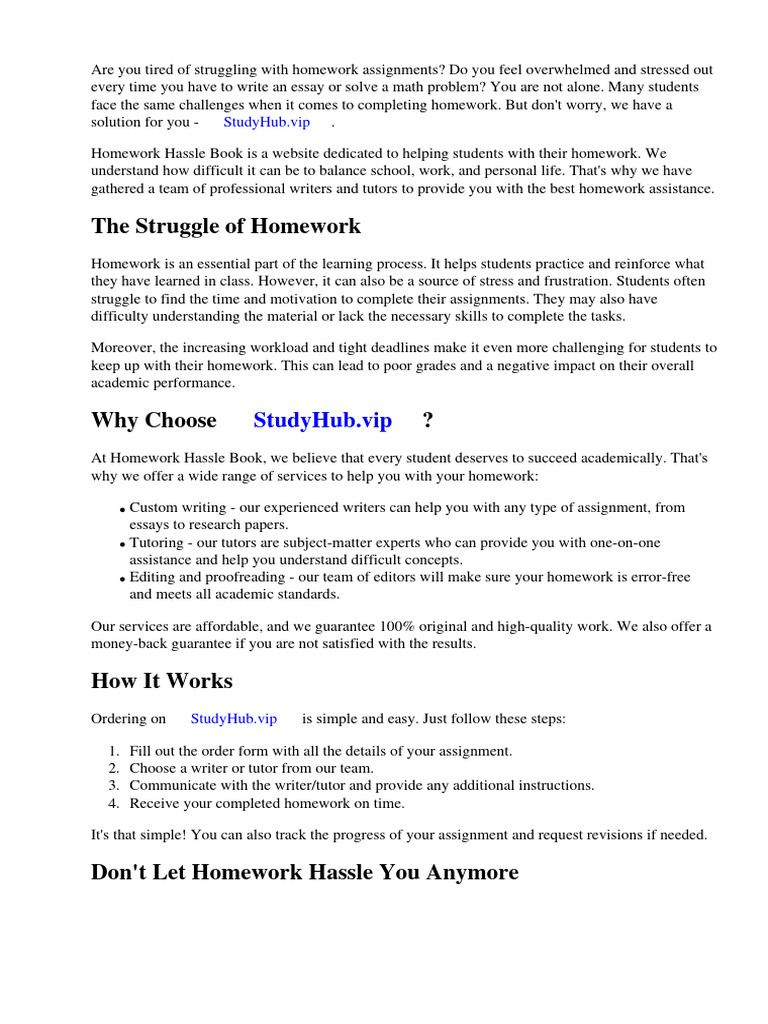 Homework Hassle Book | PDF | Homework | Books