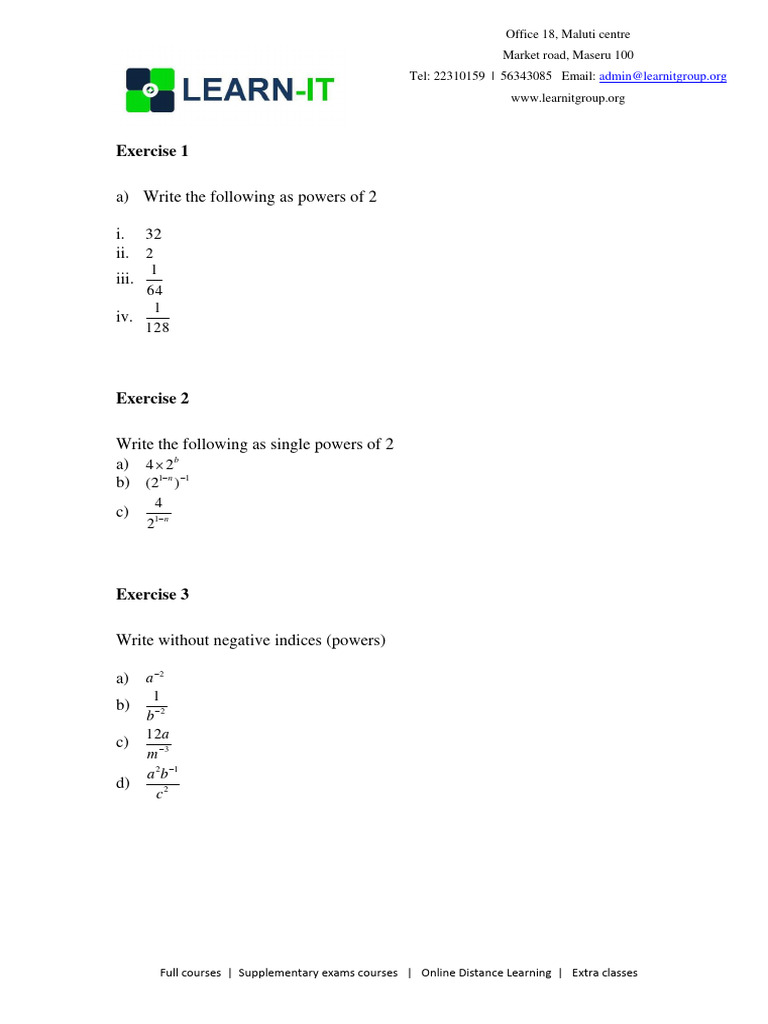 Indices and Standard Form - Assignment-1 | PDF | Equations | Numbers